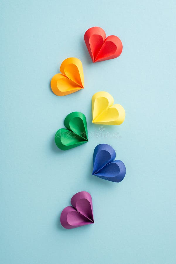 Vivid Vertical Multi-colored Paper Hearts Arranged in a Floating ...