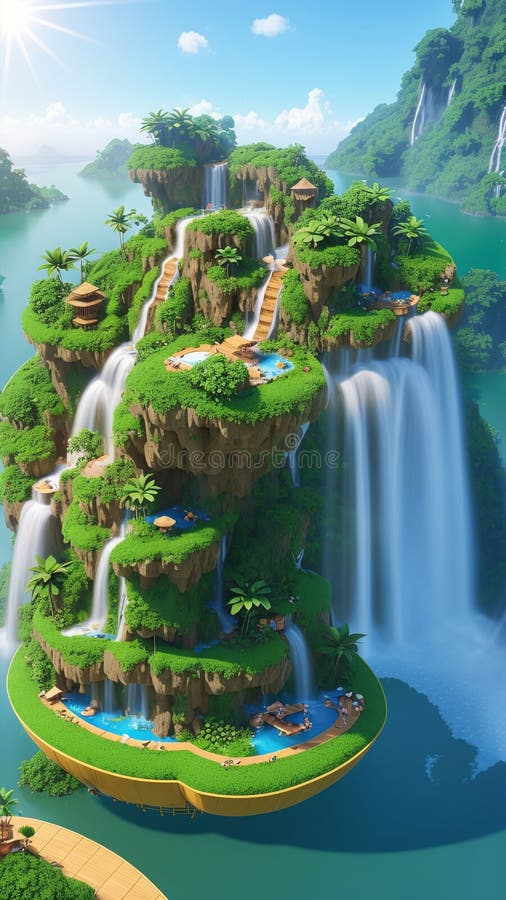 A Vivid View of a Waterfall with a Bridge and a Small Island AI ...
