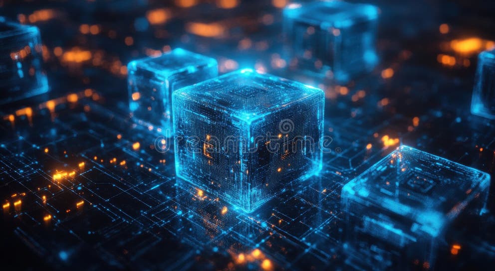 Abstract Digital Cubes Representing Blockchain and Data Connections in ...