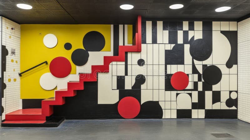 A Vivid Wall Art Display with Overlapping Circles in Red, Yellow, Black ...
