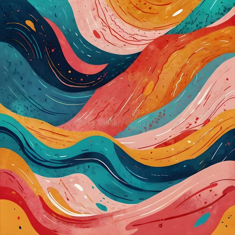 Vivid Waves: Abstract Colorful Background in Procreate Style. Stock ...