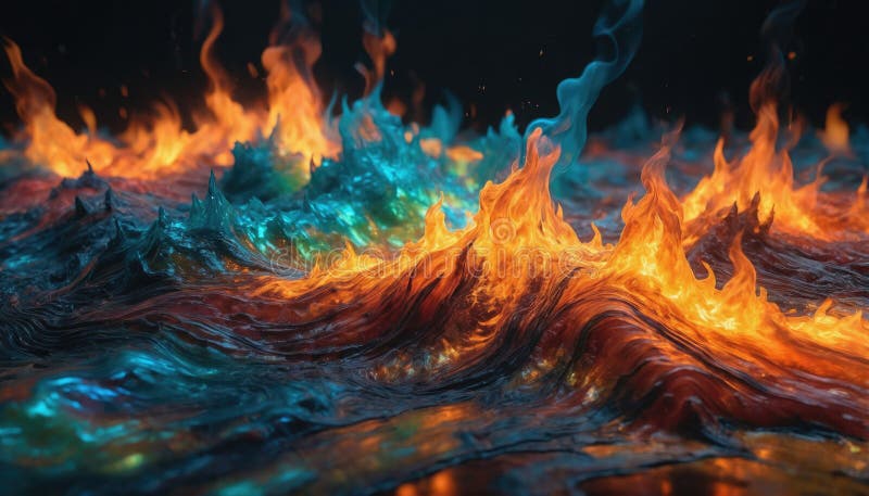 Vivid Waves of Fire and Water Blend Seamlessly in a Mesmerizing Display ...