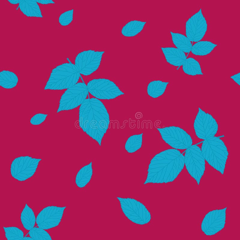 Vivid Wine and Blue Colored Seamless Pattern with Raspberry Leaves ...