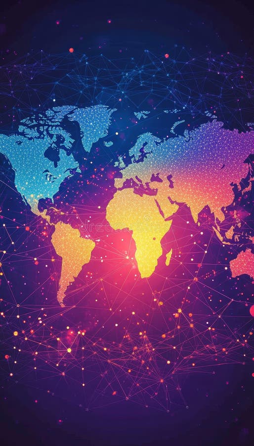 Vivid World Map in Digital Space Abstract Artwork Illustration with ...