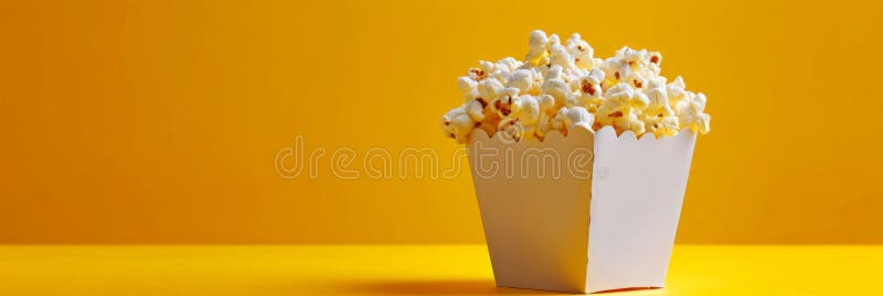 Vivid Yellow Background with a White Popcorn Box Overflowing with Fresh ...