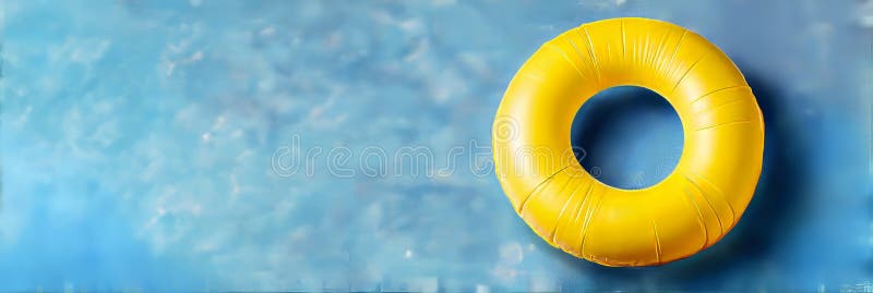 Vivid Yellow Inflatable Ring Against a Textured Blue Background, Summer ...