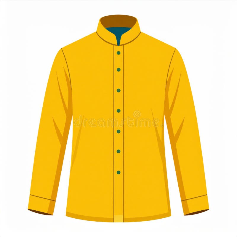 Vivid Yellow Long Sleeve Button Down Shirt with Green Buttons on White Background Stock ...