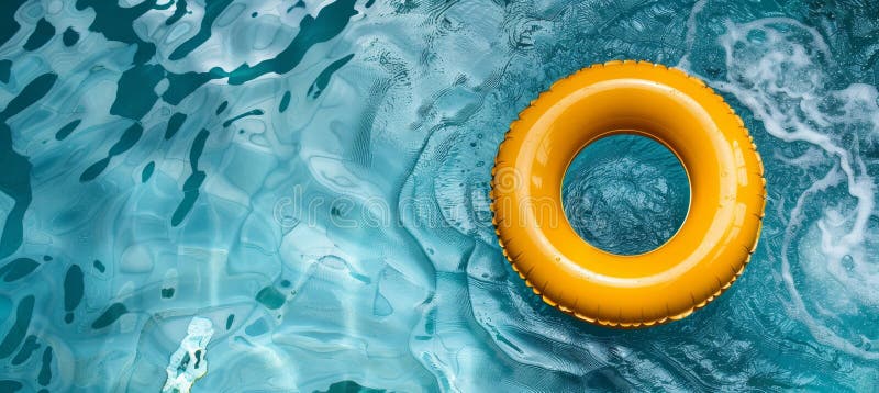 Vivid Yellow Pool Float Ring Gently Floating in the Sparkling Azure ...
