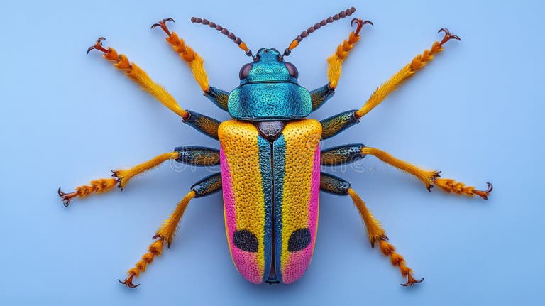 Brightly Colored Beetle on Blue Background with Intricate Details Stock ...