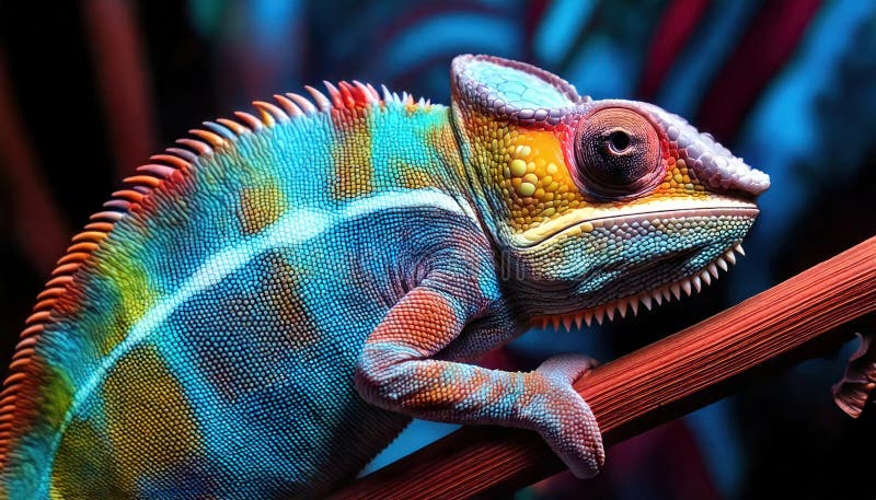 a Vividly Colored Chameleon Changes Colors- an Extraordinary ...