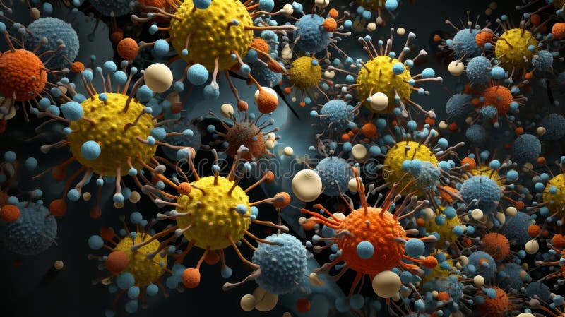 Vividly Colored 3d Model Depicting a Pathogenic Virus at Different ...