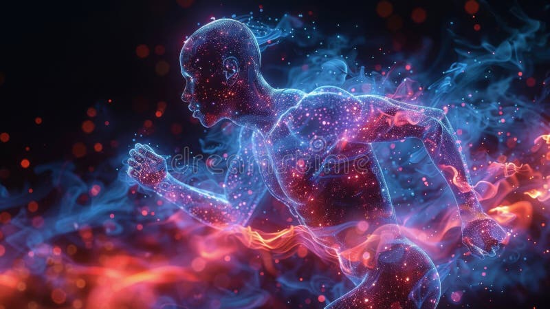 Digital Rendering of a Running Human Figure with Luminous Particles ...