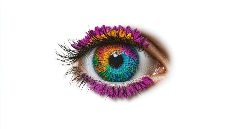 Vividly Colored Eye with Rainbow Iris and Vibrant Purple Eyelashes ...