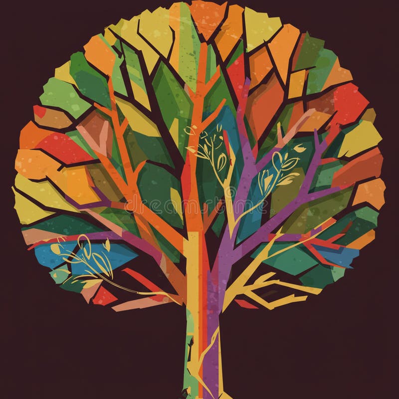 Vividly Colored Geometric Tree Artwork with a Broad, Round Canopy. the ...