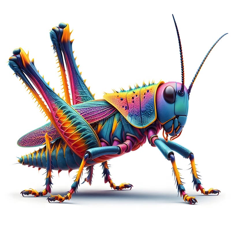 A Vividly Colored Grasshopper with Intricate Patterns, Standing on a ...