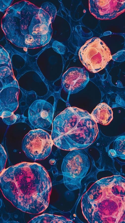 A Vividly Colored Microscopic View of Multiple Cells Interacting ...