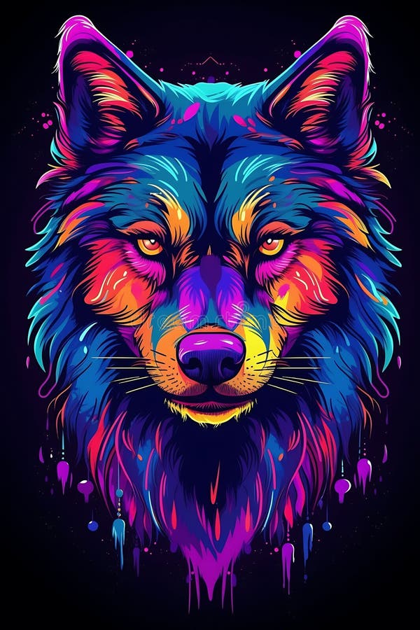 Vividly Colored Wolf Illustration with a Striking Neon Palette. Stock ...