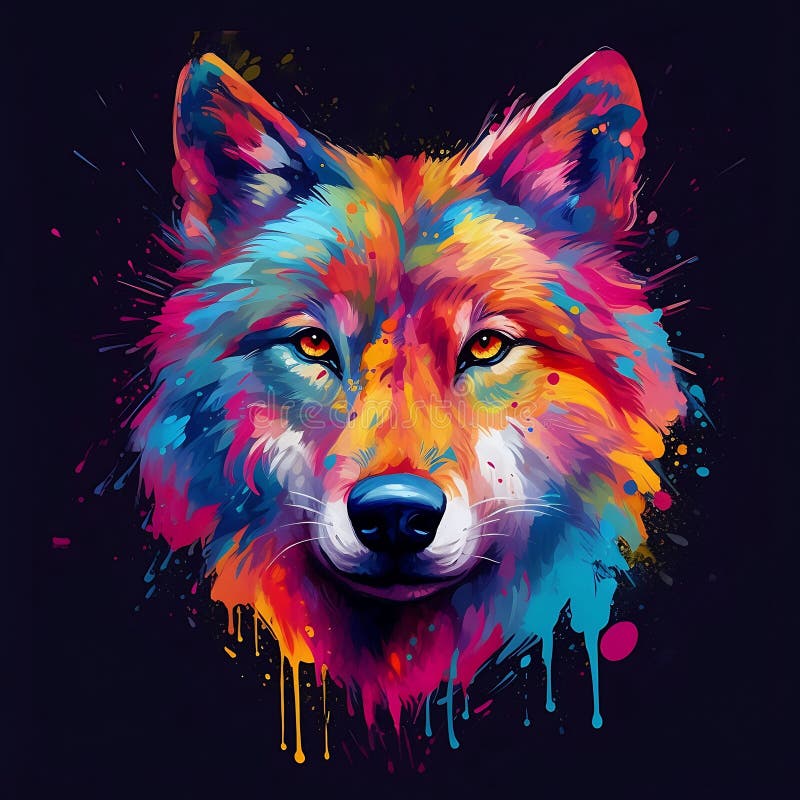 Colorful Artistic Portrayal of a Wolf S Face with Vibrant Hues and ...
