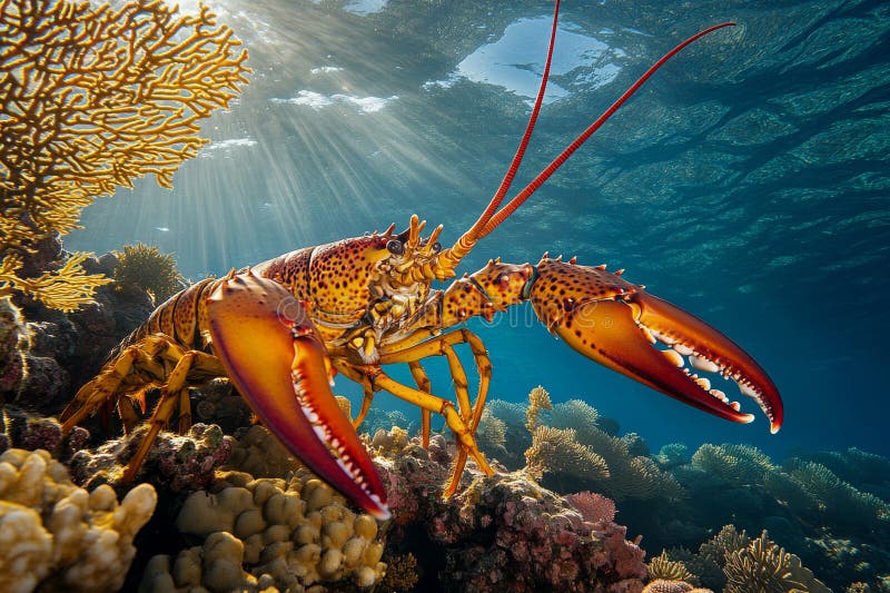 A Vividly Detailed Spiny Lobster (Palinurus Elephas) in the Sea Stock ...