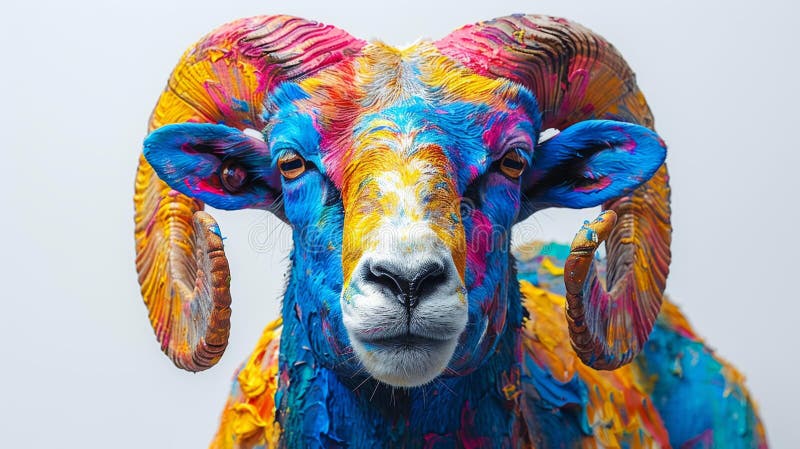 Vividly Painted Ram in Abstract Art Style - Generative Ai Stock ...