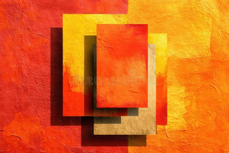 Abstract Overlap of Textured Blocks in Red, Yellow, and Gold Hues Stock ...