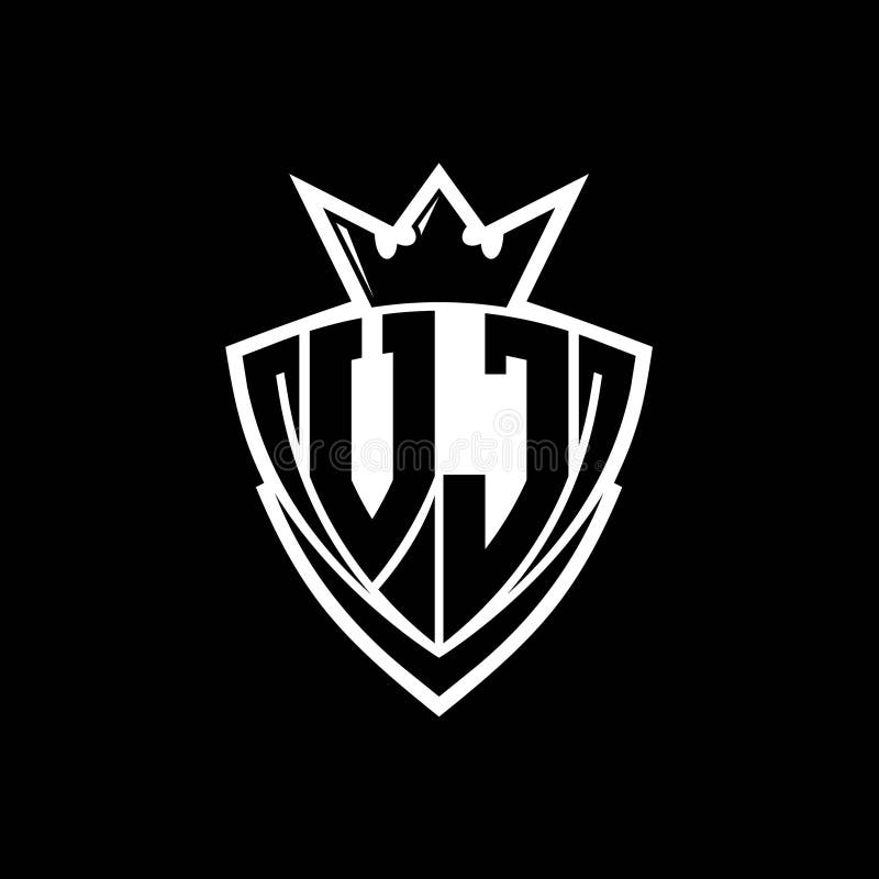 VJ Letter Logo with Sharp Triangle Shield Shape with Crown Inside White ...