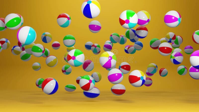 VJ Loop. Many Beach Balls are Bouncing on a Yellow Background Stock ...
