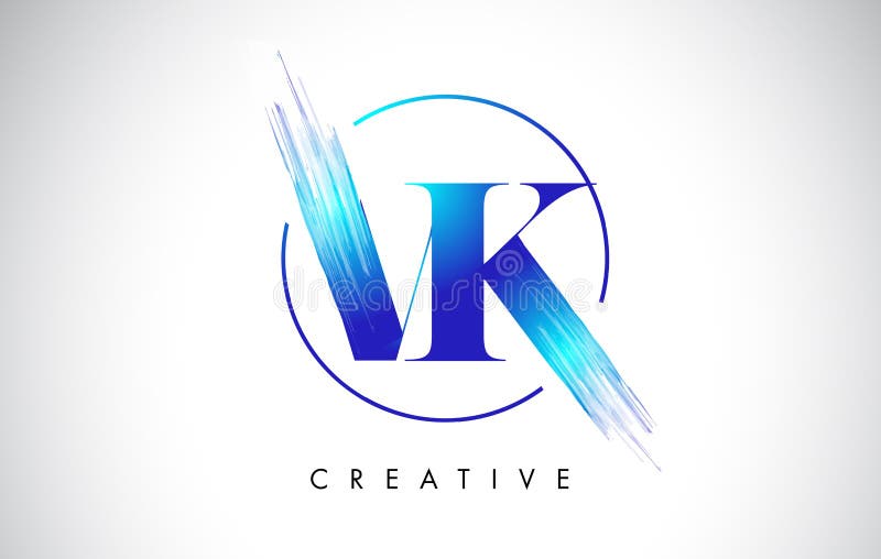VK Brush Stroke Letter Logo Design. Blue Paint Logo Leters Icon Stock ...