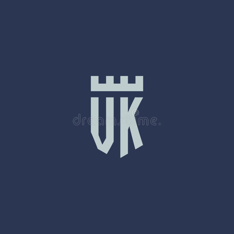 VK Logo Monogram with Fortress Castle and Shield Style Design Stock ...