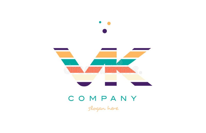 Vk V K Line Stripes Pastel Color Alphabet Letter Logo Icon Template Vector Stock Vector