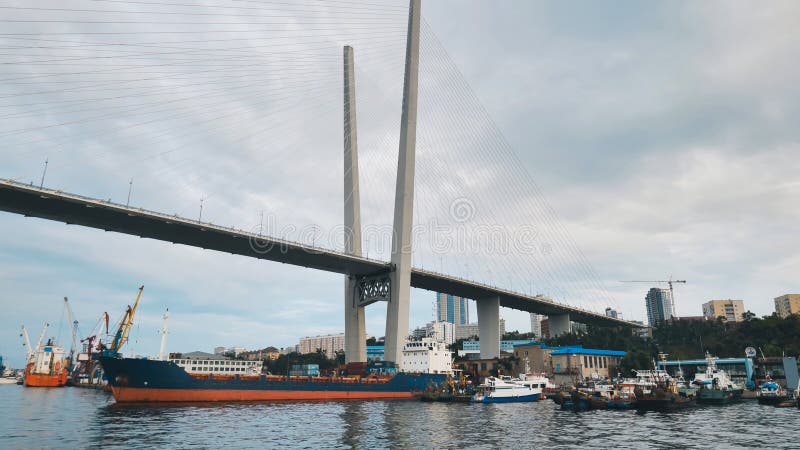 Vladivotok Bridge. View from the Moving Ferry. Stock Photo - Image of ...