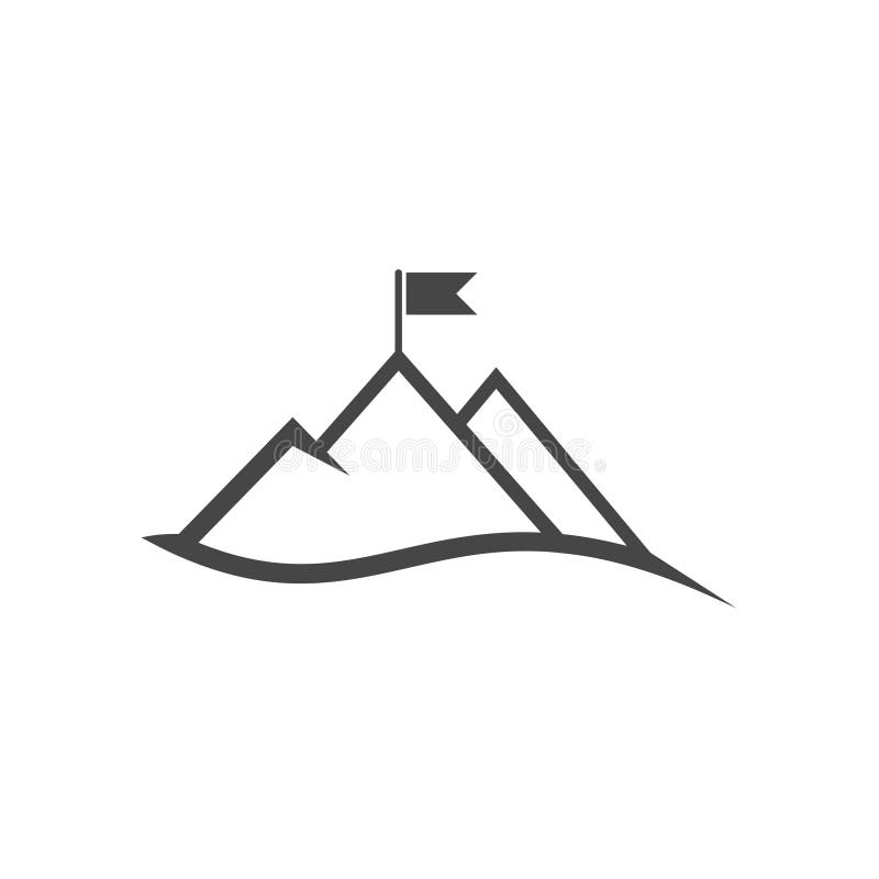 Vlag Op Pictogram Van De Berg Het Hoogste Lijn, Overzichts Vectorteken ...