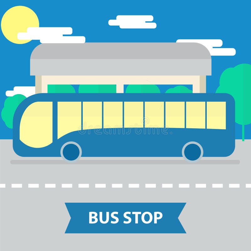 Bushalte Vlakke Illustratie Vector Illustratie - Illustration of reis ...