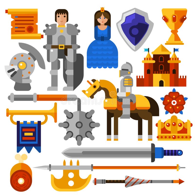 Vlakke Ridder Icons Set vector illustratie. Illustration of brief ...