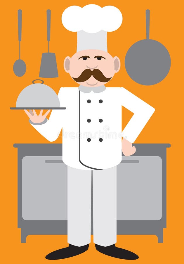 Chef-kok Die Een Plaat Van Schotel Voorstellen Vector Illustratie ...
