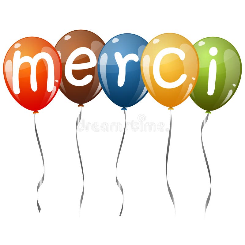 Vliegende Ballonnen Met De Tekst MERCI Vector Illustratie ...
