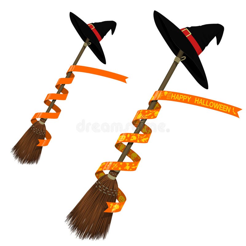 Vliegende Bezem met lint vector illustratie. Illustration of bezem ...