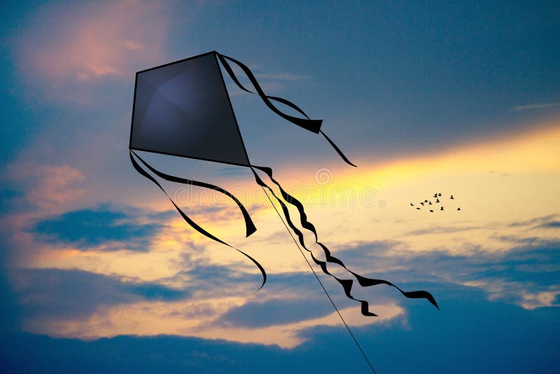 Vlieger bij zonsondergang stock foto. Image of vlucht - 127124348