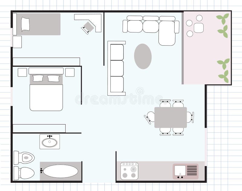 Vloerplan met meubilair vector illustratie. Illustration of huis - 38539380
