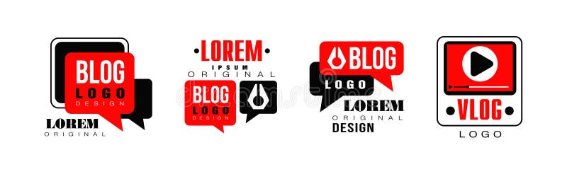 Vlog Logo and Label Design with Red and Black Vector Set Stock ...