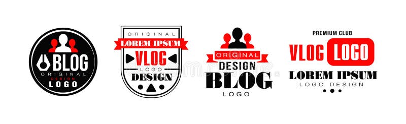Vlog Logo and Label Design with Red and Black Vector Set Stock Vector ...