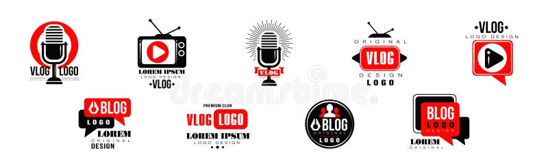Vlog Logo and Label Design with Red and Black Vector Set Stock Vector ...