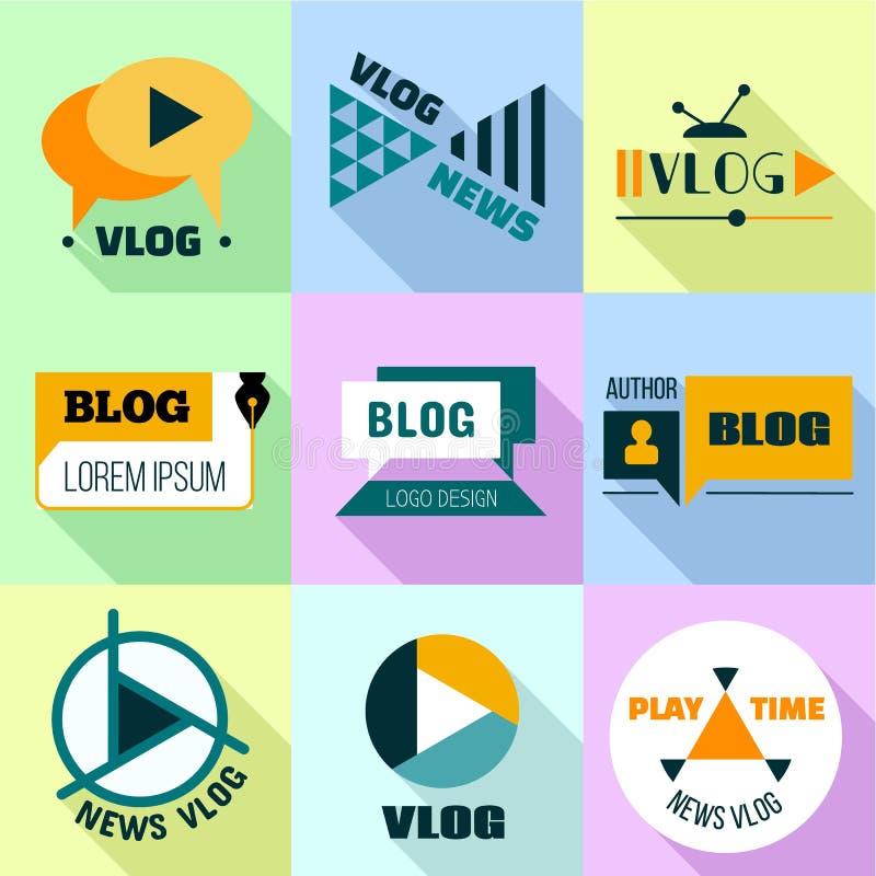 Vlog logo set, flat style stock vector. Illustration of influencer ...