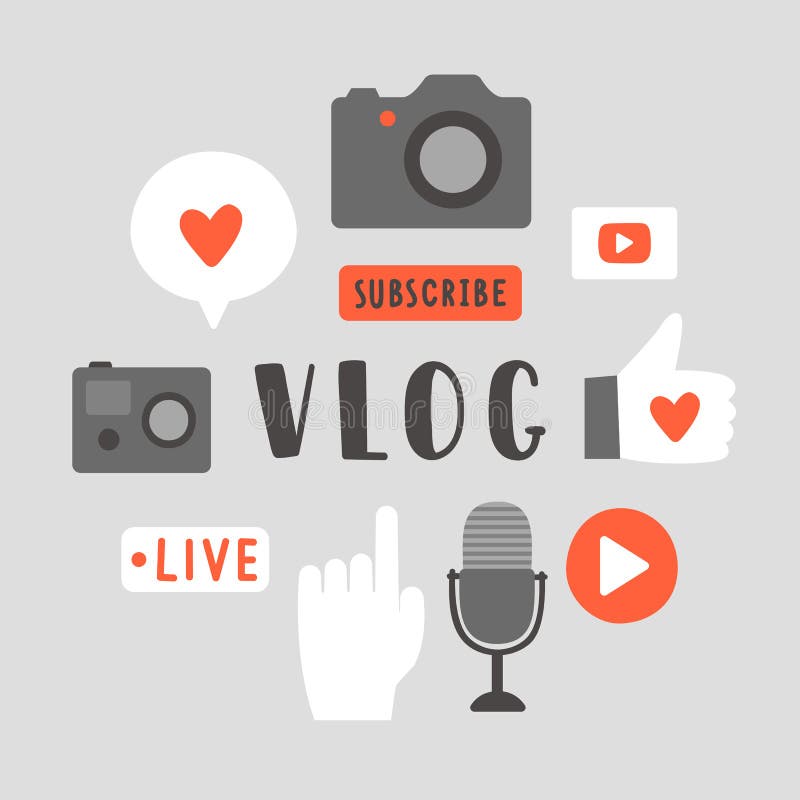 Vlog Objects. Text and Icons Stock Vector - Illustration of hand ...