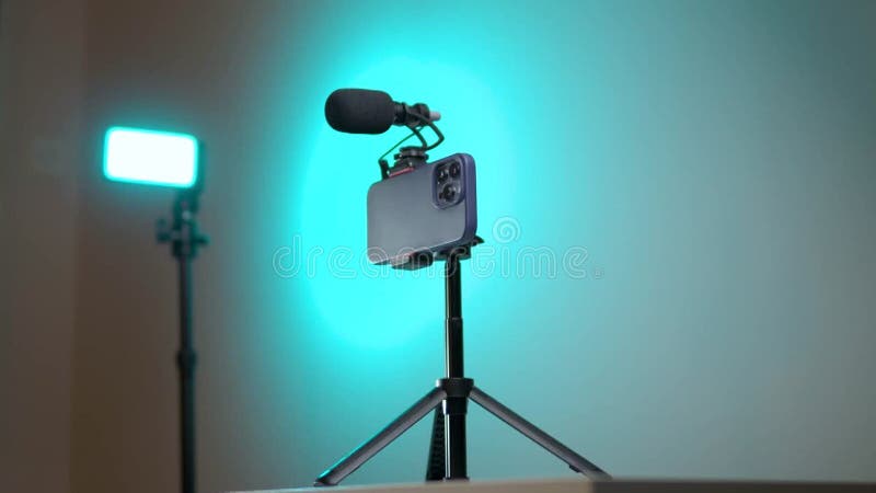 Vlog Setup with Smarthone and Microphone on Tripod in Vlogging Studio ...