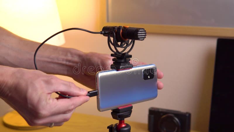 Vlog Setup with Smarthone and Microphone on Tripod in Vlogging Studio ...