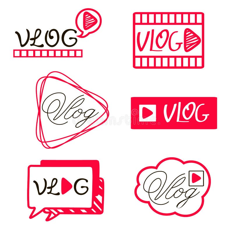 Vlog or Video Blogging Channel Buttons Set. Vector Illustration. Stock ...
