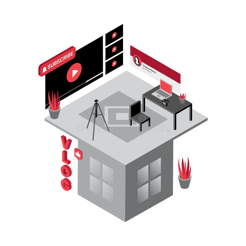 Vlogger Studio Illustration. Vlogging. Workplace with a Laptop Stock ...