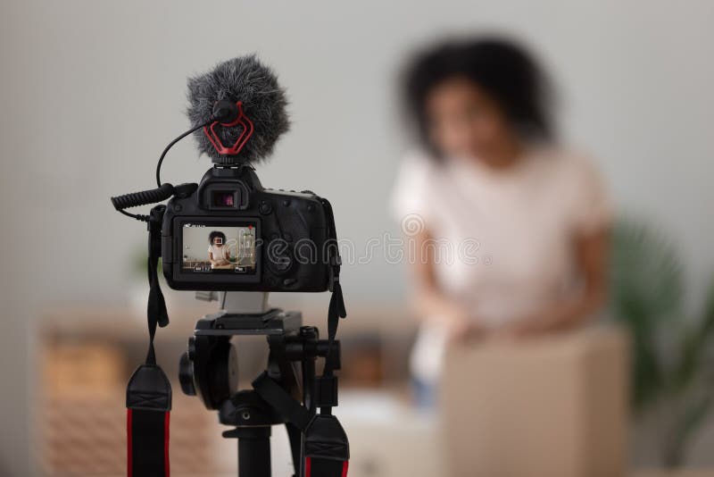 Inluencer Vlogger Working on Table Video Camera Editorial Photo - Image ...