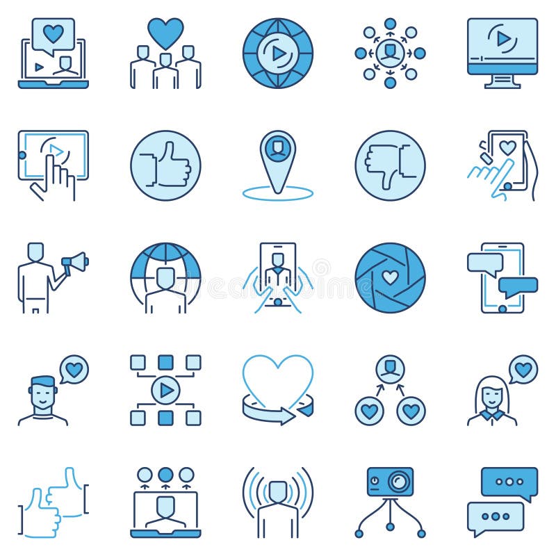 Vlogging and Personal Branding Colored Vector Icons Collection Stock ...